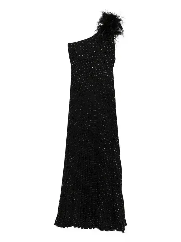 NISSA Feather Trimmed Embellished One-shoulder Maxi Dress