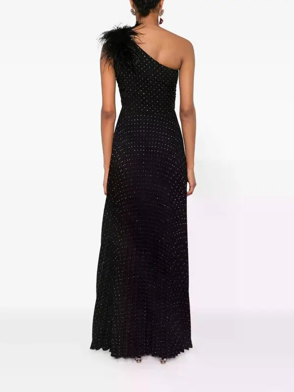 NISSA Feather Trimmed Embellished One-shoulder Maxi Dress