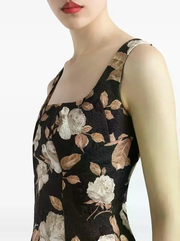 Dolce & Gabbana Rose-print Square-neck Midi Dress