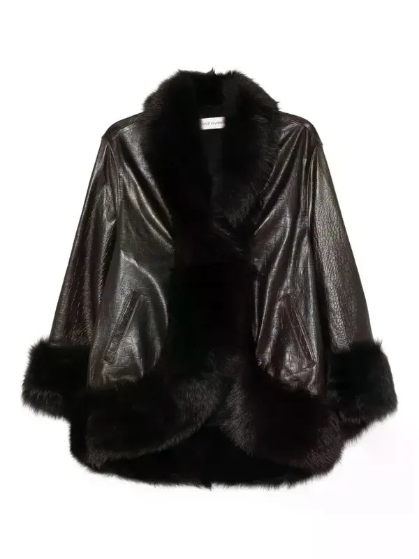 Nour Hammour Fur-trimmed Leather Coat
