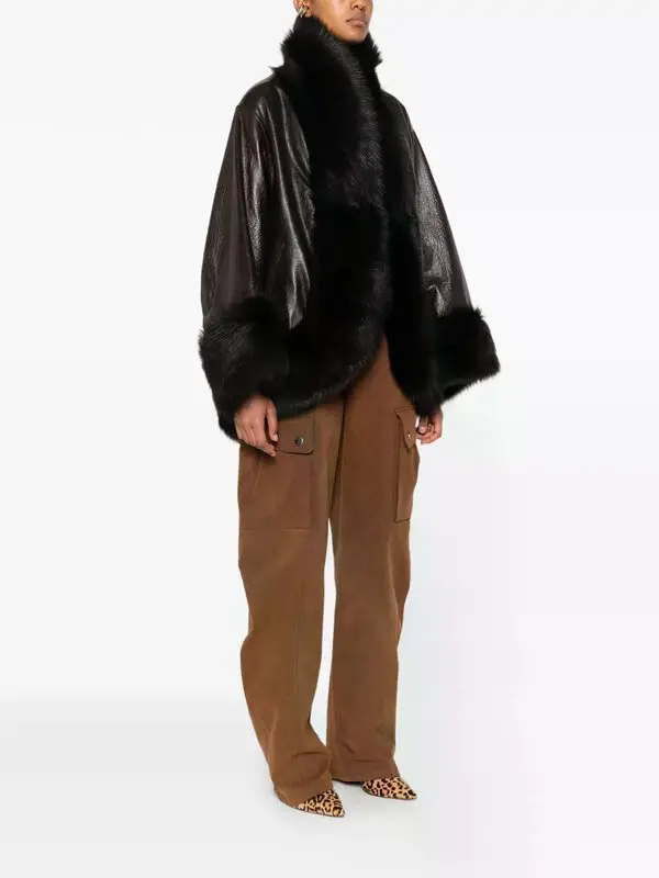 Nour Hammour Fur-trimmed Leather Coat