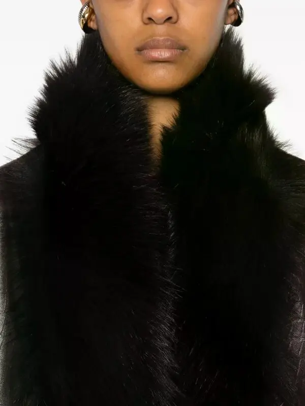 Nour Hammour Fur-trimmed Leather Coat