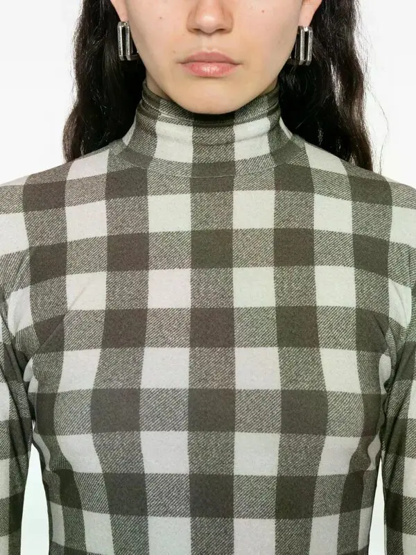 Norma Kamali Checked Turtleneck Top