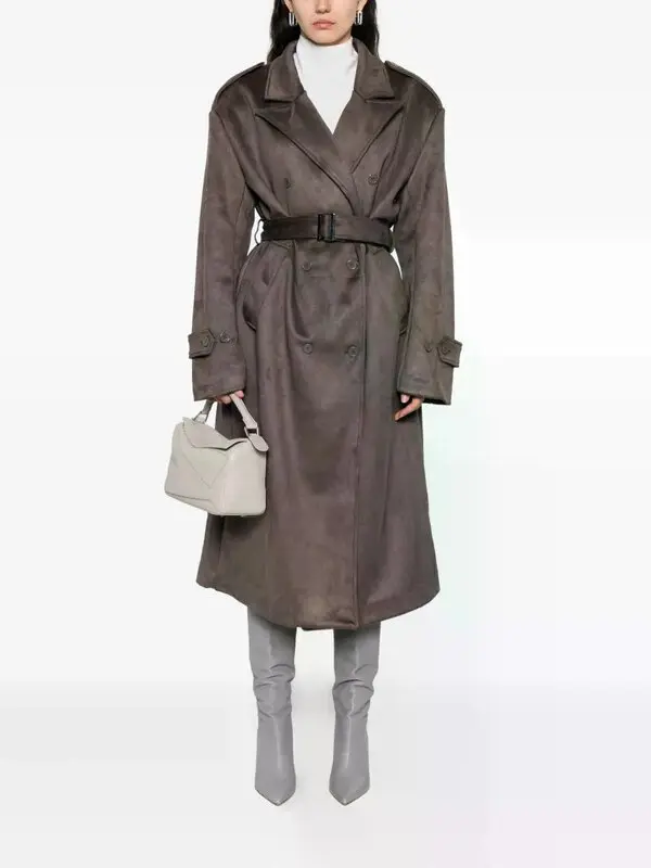 THE FRANKIE SHOP Pembroke Belted Double-breasted Trench Coat - Grey