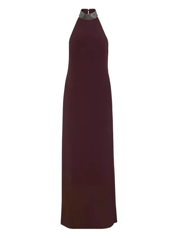 Brunello Cucinelli Embellished Halter Neck Maxi Dress - Red