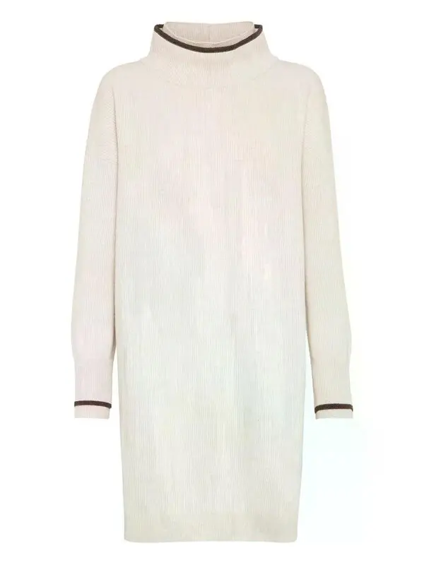 Brunello Cucinelli Ribbed High-neck Dress - Neutrals