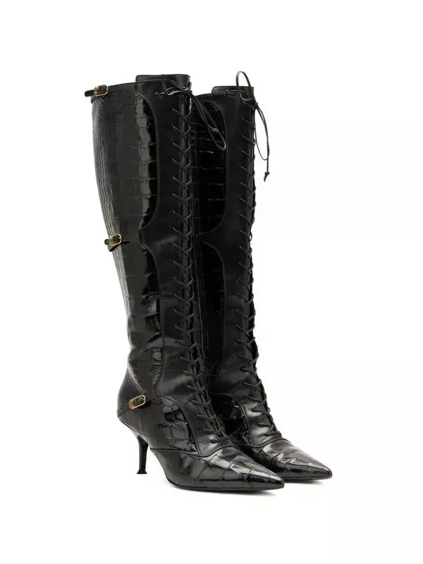Roberto Cavalli Lace-up Crocodile-effect Boots
