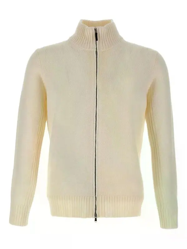 KANGRA Ribbed Zip-front Cardigan - Neutrals
