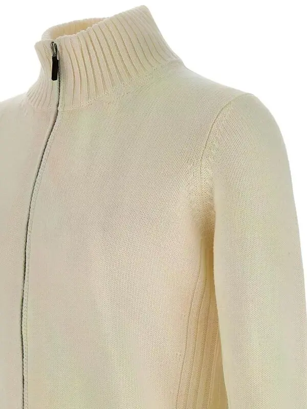 KANGRA Ribbed Zip-front Cardigan - Neutrals