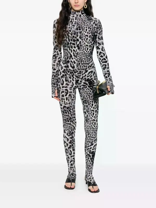Norma Kamali Leopard-print Turtleneck Jumpsuit