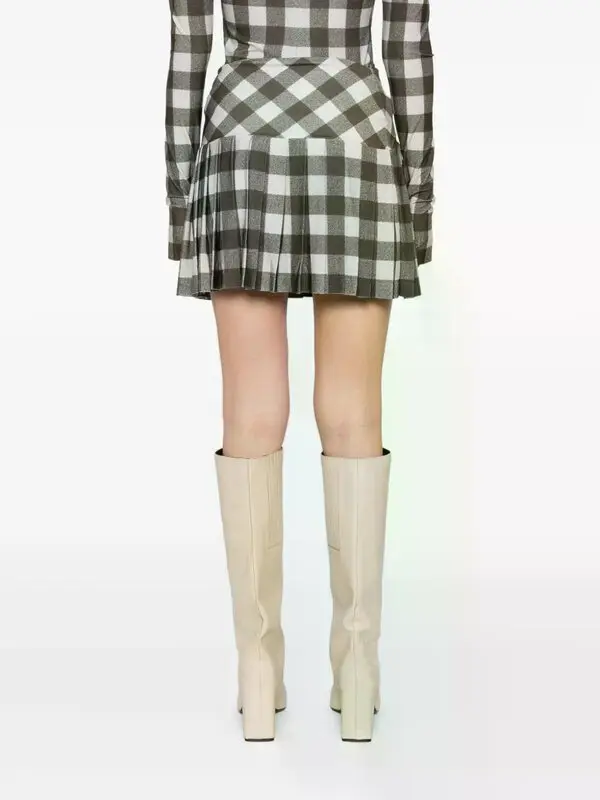 Norma Kamali Pleated Checked Skirt