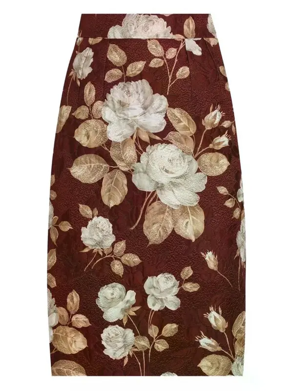 Dolce & Gabbana Floral Print Midi Pencil Skirt - Red