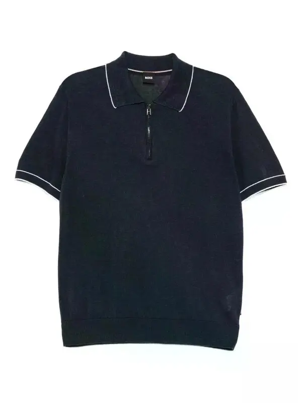 BOSS Knitted Zipped-placket Polo Shirt - Blue