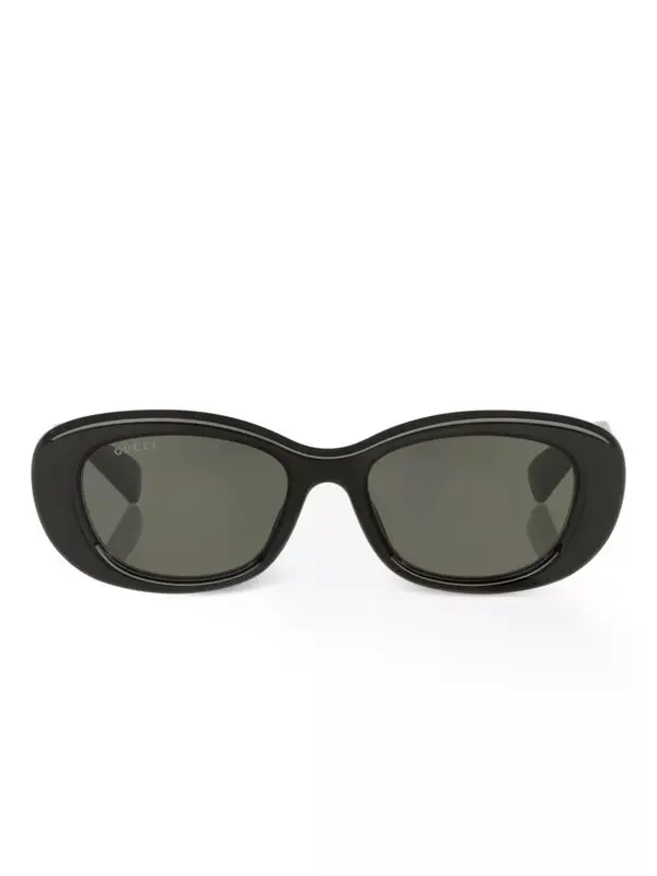 Gucci Gg Logo Oval-frame Sunglasses - Black