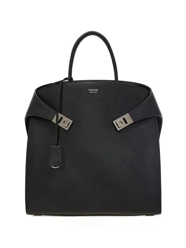 FERRAGAMO Hug Gancini-buckle Calfskin Tote - Black