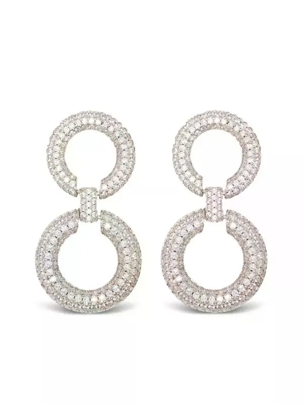SELF-PORTRAIT Double-circle Embellished Earrings - Silver