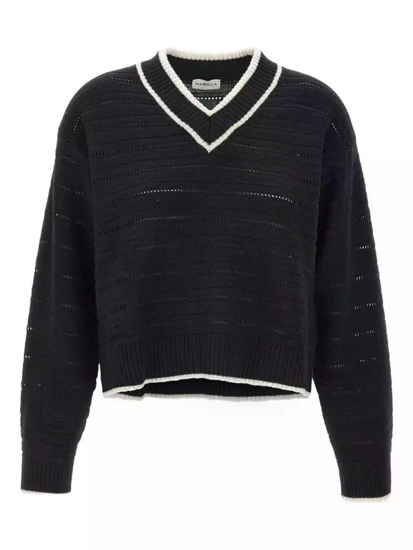 Marella Ribbed V-neck Wool Sweater
