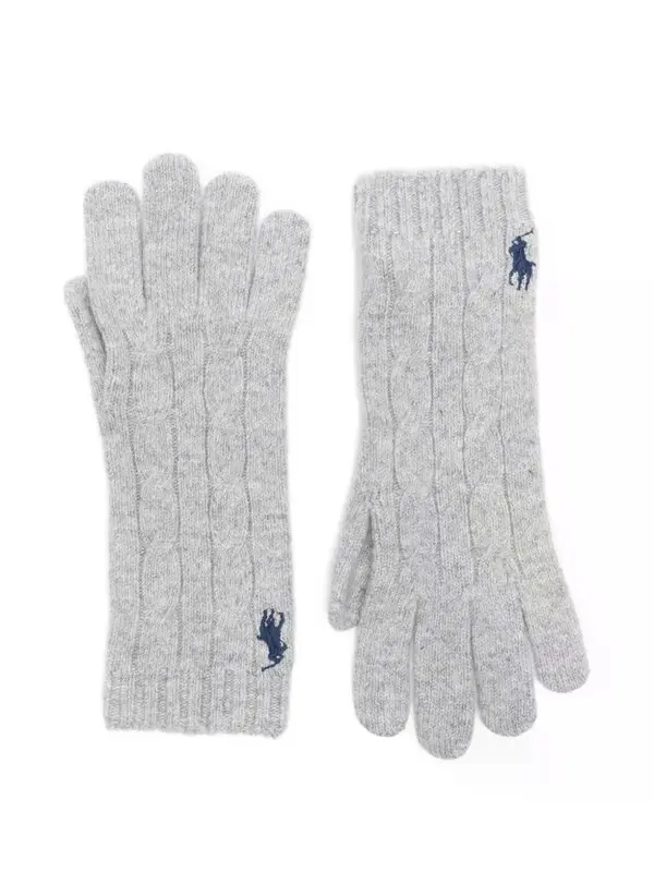 Polo Ralph Lauren Cable-knit Gloves With Embroidered Logo - Grey