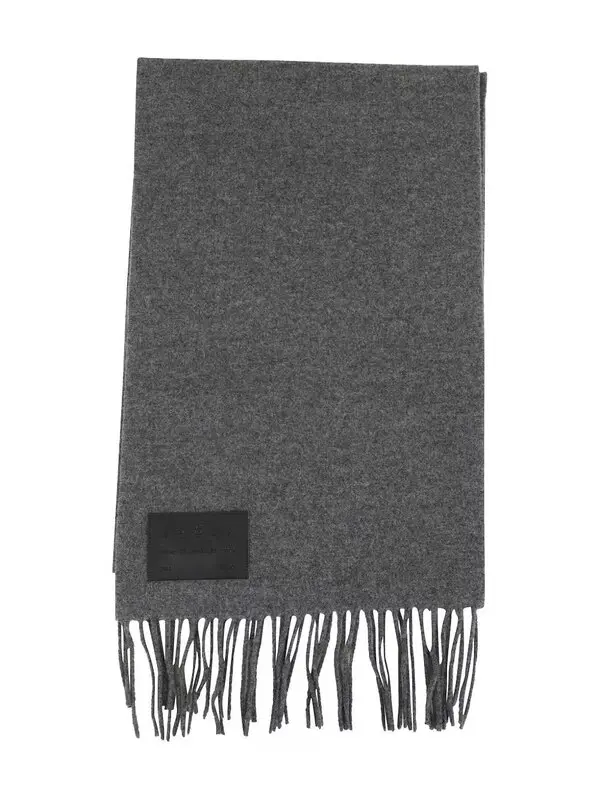 Hogan Leather-plaque Fringed Scarf - Grey