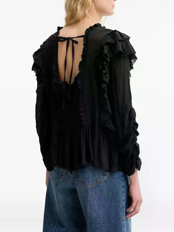 Munthe Smocked Ruffled Blouse - Black