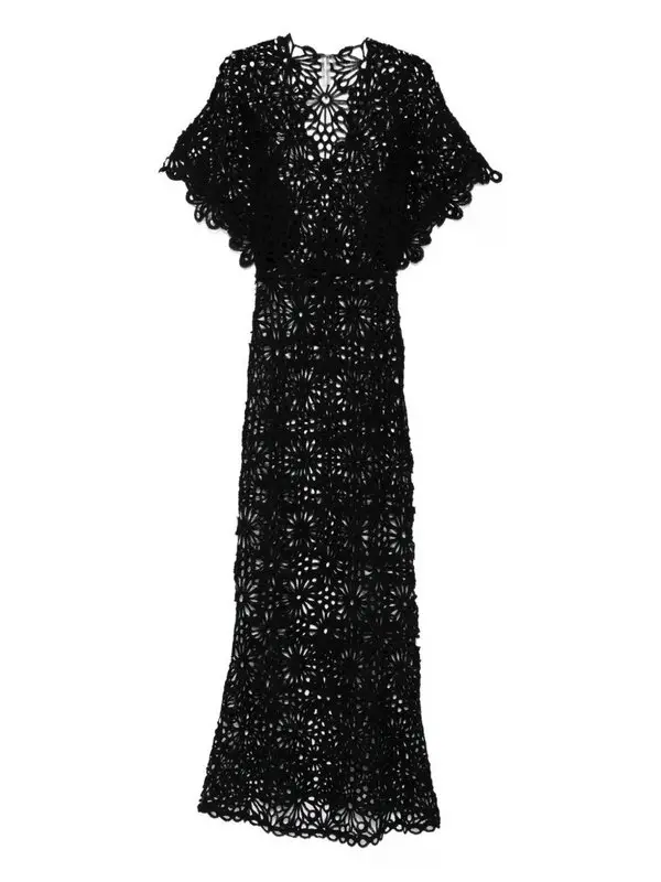 chinese dress ladies Norma Kamali // Black & Beige Floral Lace Open Back Gown  VSP Consignment