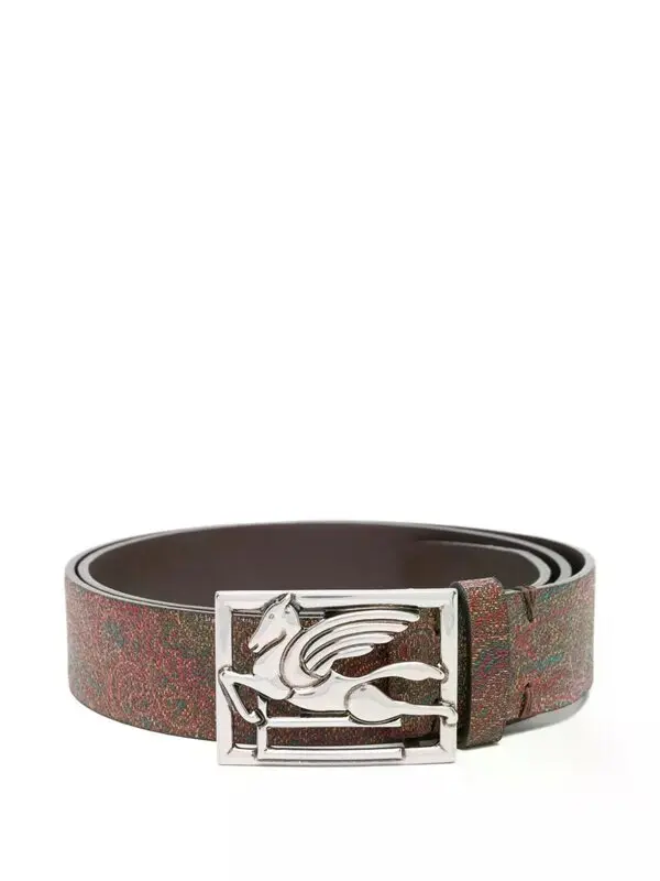 Etro Paisley Pegasus Leather Belt - Red