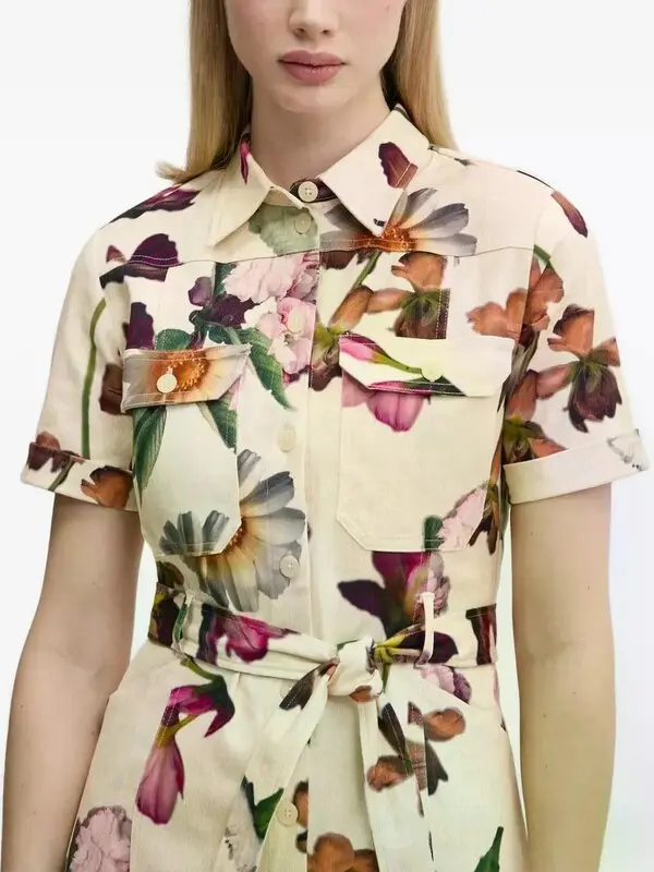 Desigual Floral-print Belted Mini Shirt Dress - Neutrals