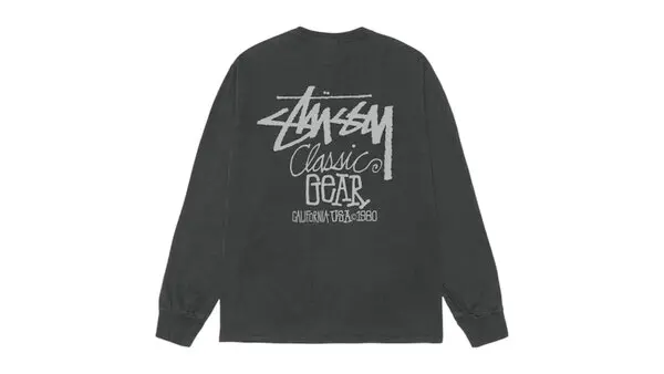StÜssy Classic Gear Long Sleeve Pigment Dyed Tee Shirt - Black
