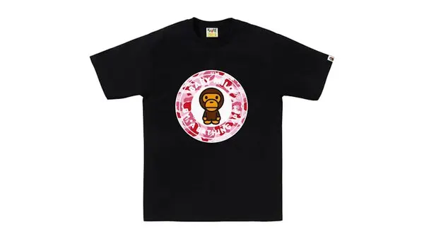 A BATHING APE Abc Camo Milo Busy Works Tee Shirt - Black/pink