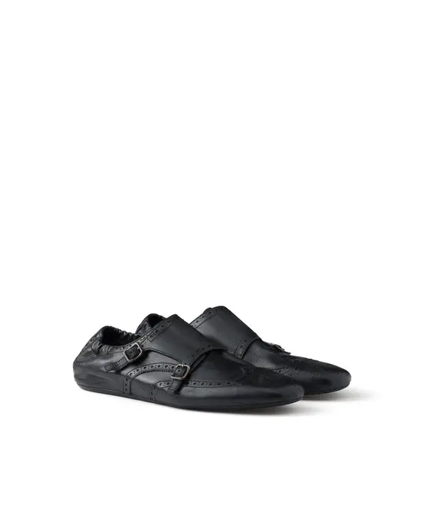 Prada Shuffle Double Monk Strap Shoes - Black