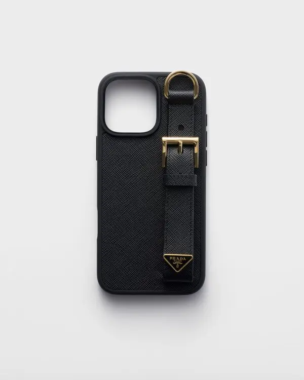 Prada Saffiano Leather Case For Iphone 16 Pro Max - Black