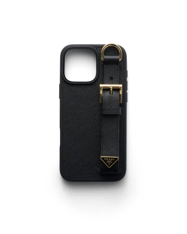 Prada Saffiano Leather Case For Iphone 16 Pro Max - Black