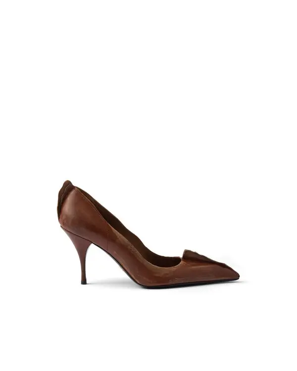 Prada Antiqued Leather Pumps - Brown