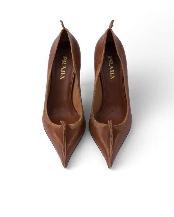 Prada Antiqued Leather Pumps - Brown