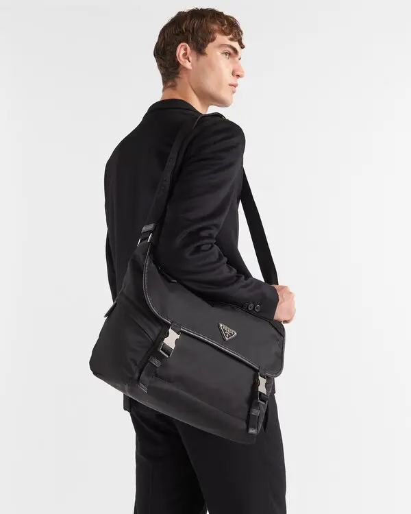 Prada Re-nylon And Saffiano Leather Shoulder Bag - Black