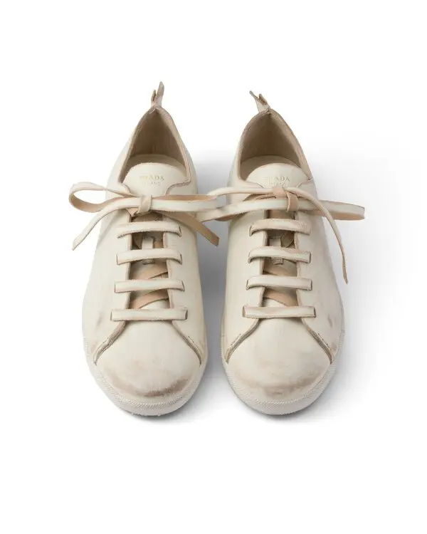 Prada Antiqued Leather Sneakers - Neutral