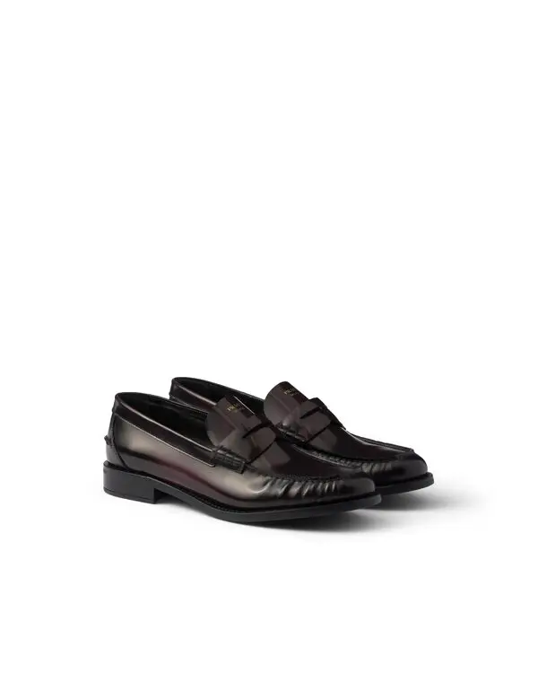 Prada Brushed Leather Loafers - Red