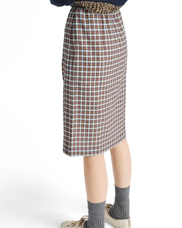 Prada Checked Stretch Georgette Skirt - Light Blue