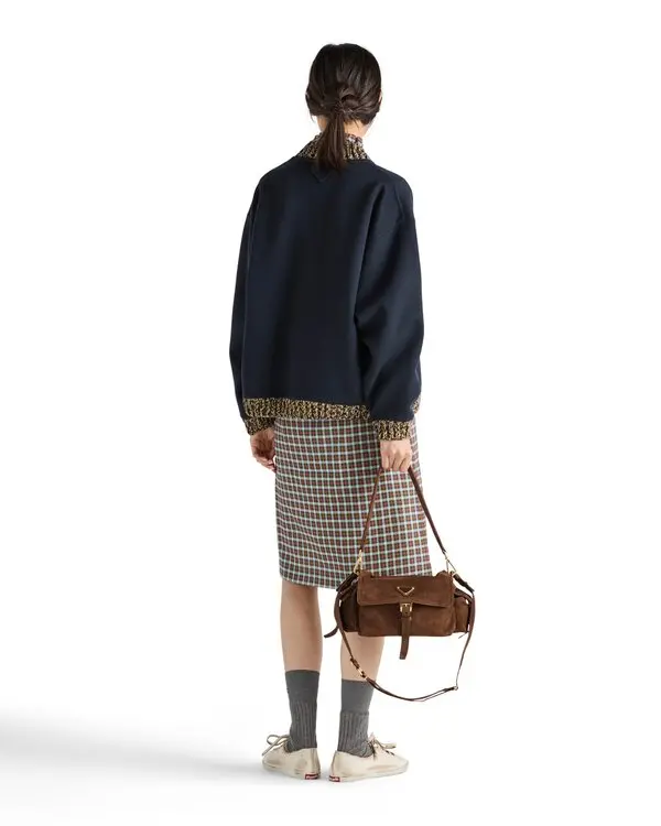 Prada Checked Stretch Georgette Skirt - Light Blue