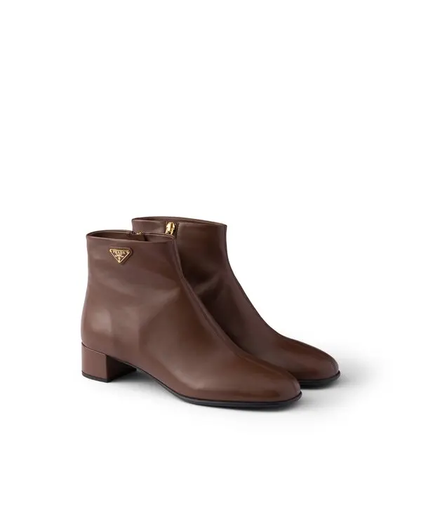 Prada Nappa Leather Booties - Brown