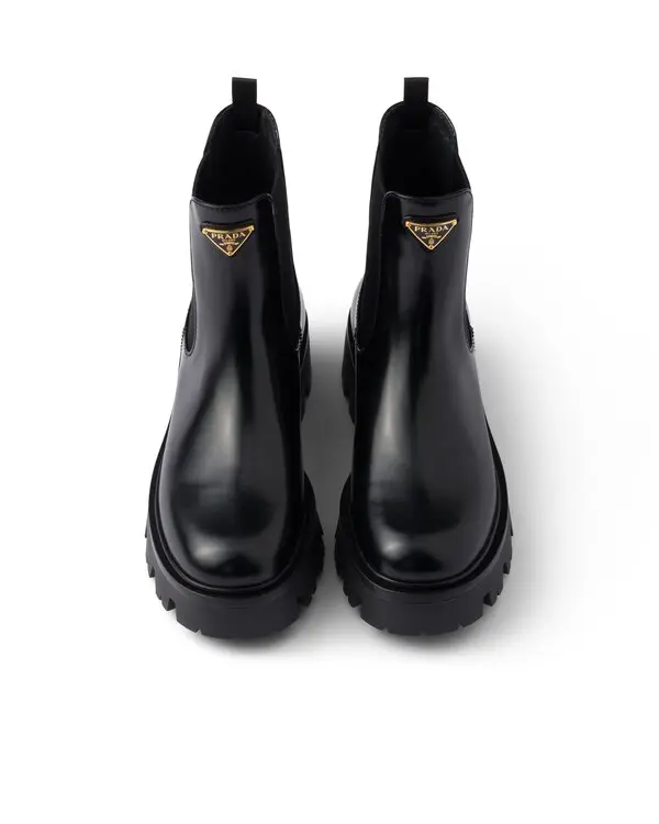 Prada Brushed Leather Chelsea Booties