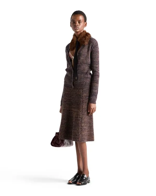 Prada Wool And Cashmere Knit Flared Skirt - Blue