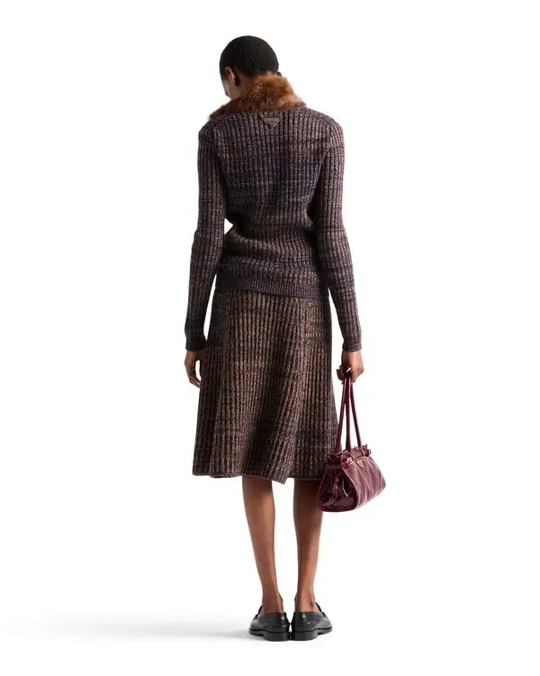 Prada Wool And Cashmere Knit Flared Skirt - Blue