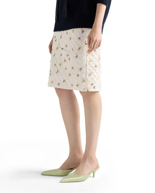 Prada Floral-print Quilted Satin Pencil Skirt