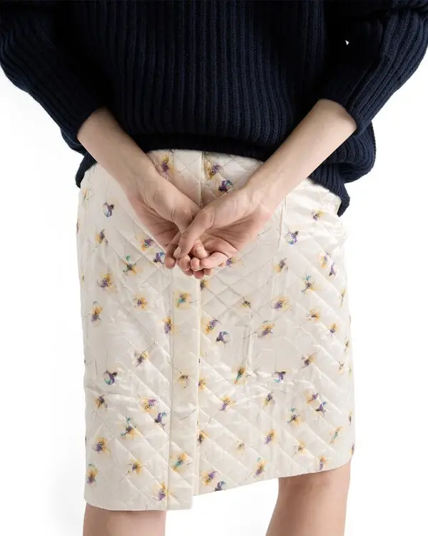 Prada Floral-print Quilted Satin Pencil Skirt