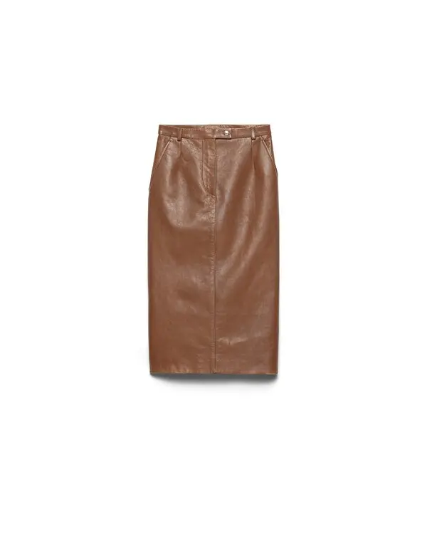Prada Nappa Leather Pencil Skirt - Brown