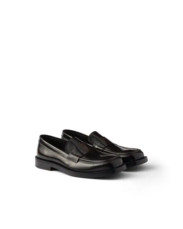 Prada Brushed Leather Loafers - Brown