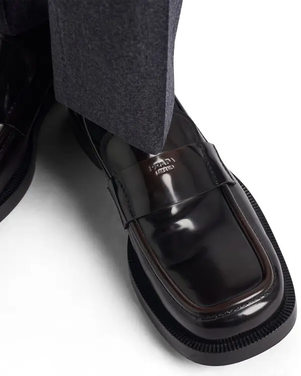 Prada Brushed Leather Loafers - Brown