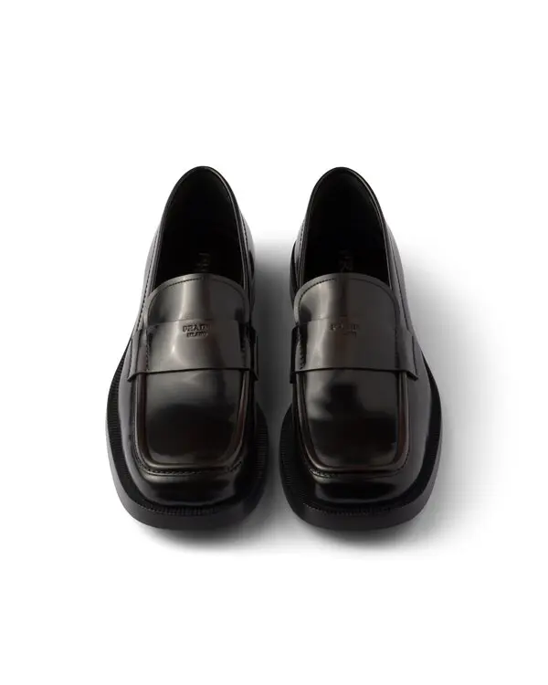 Prada Brushed Leather Loafers - Brown