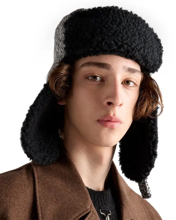 Prada Tweed Trapper Hat - White